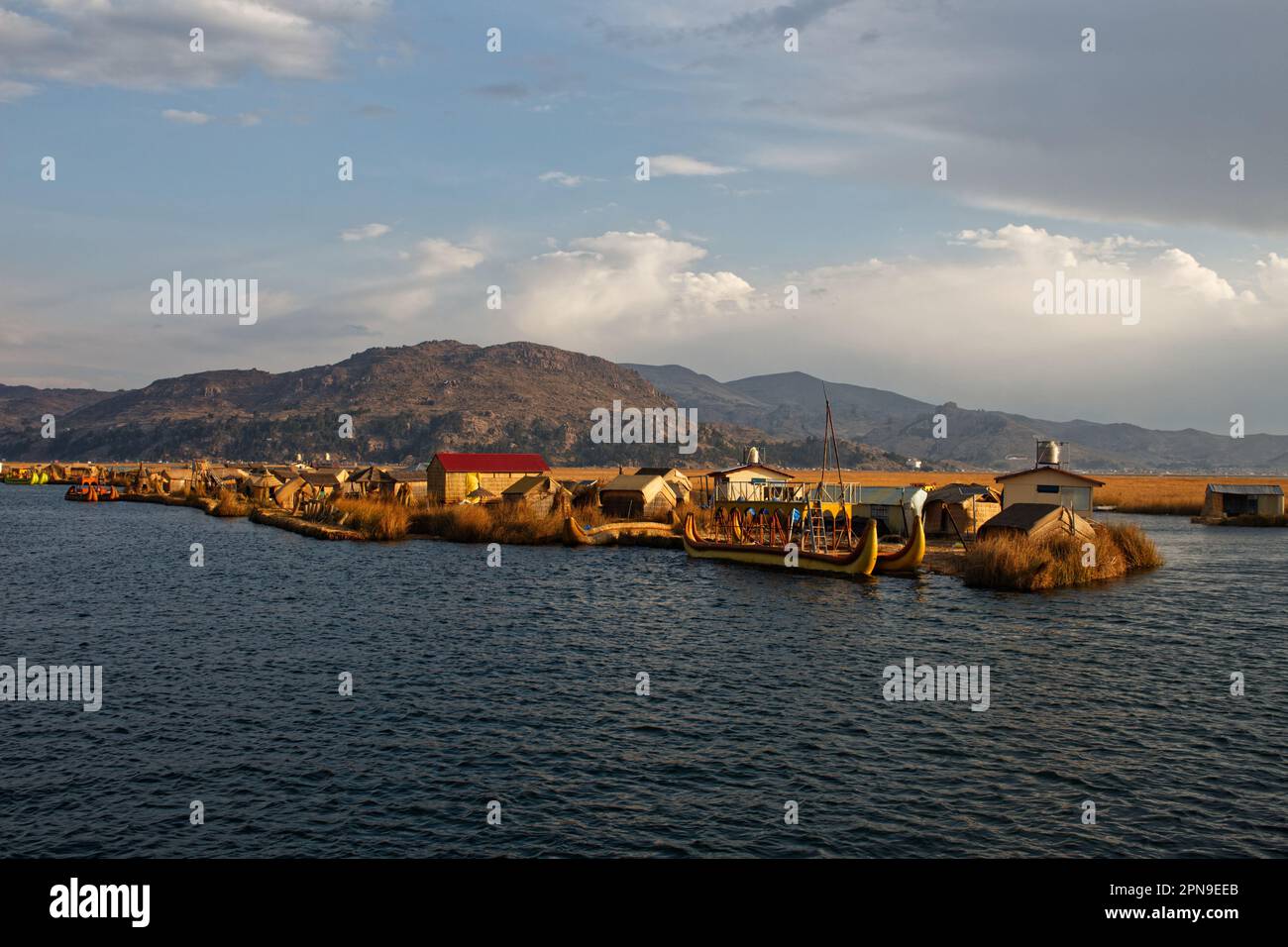 The floating islands of Uros, on Lake Titicaca, Puno Department, Peru ...