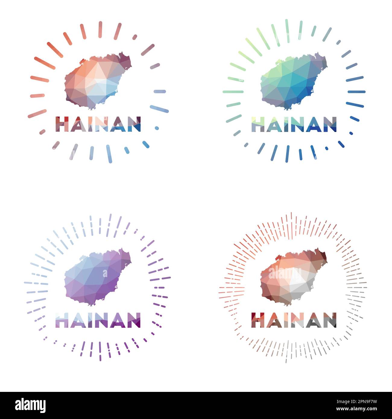 Hainan low poly sunburst set. Logo of island in geometric polygonal ...