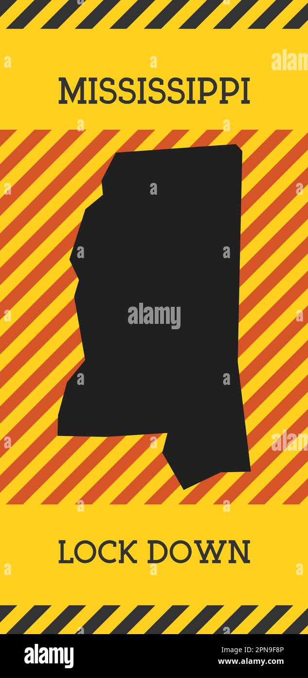 Mississippi Lock Down Sign. Yellow US state pandemic danger icon ...