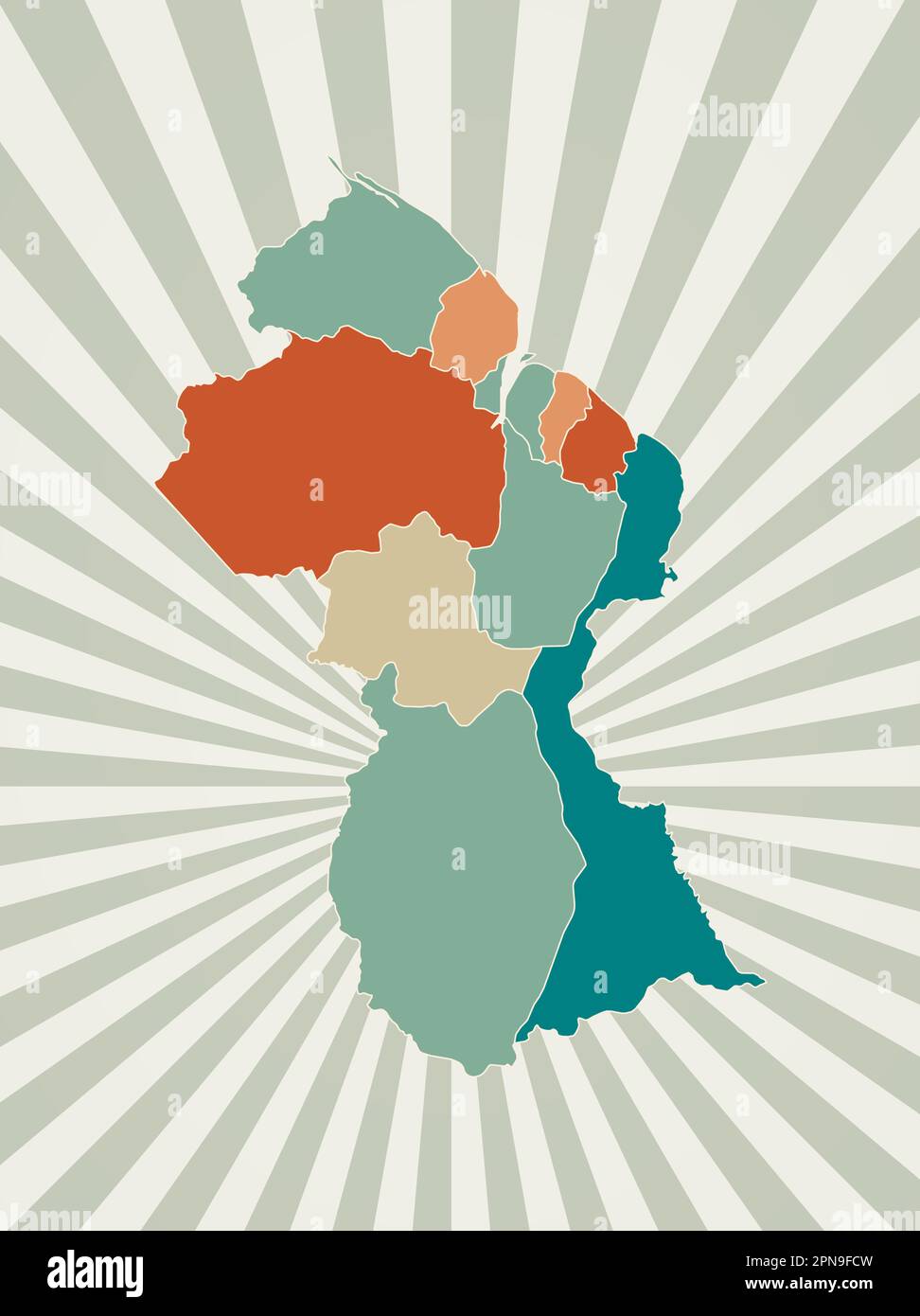 Guyana map. Poster with map of the country in retro color palette ...