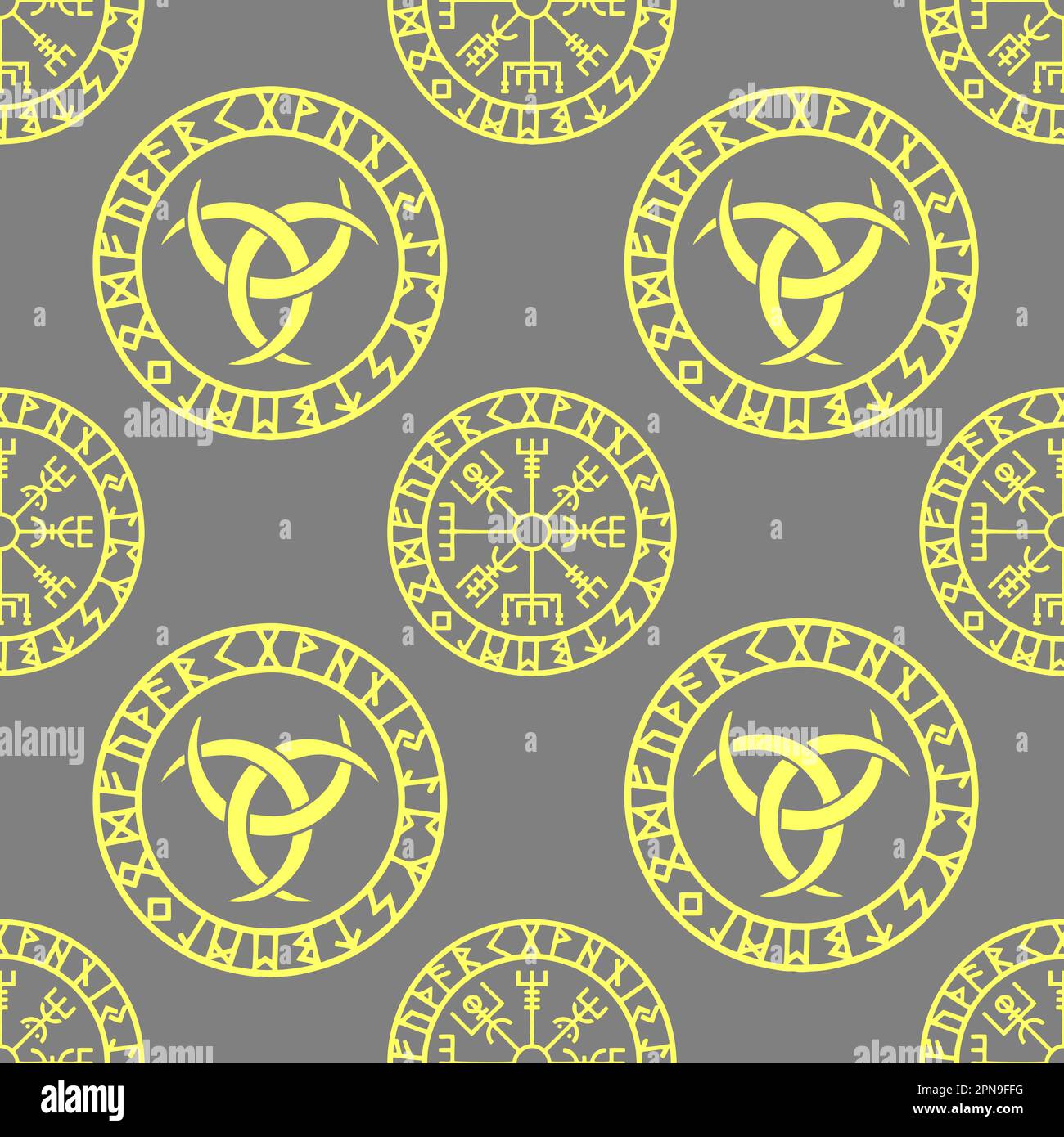 seamless celtic pattern of yellow round elements on a gray background ...