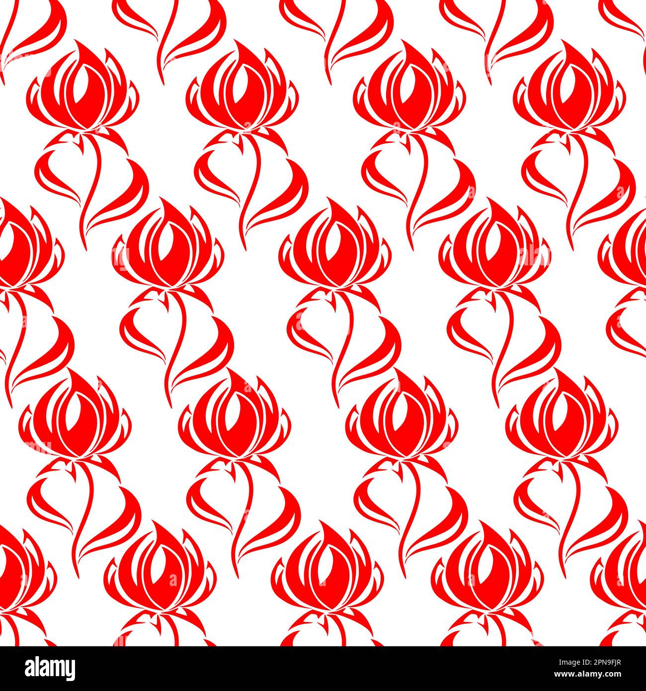 seamless contour pattern of large red flowers on a white background ...