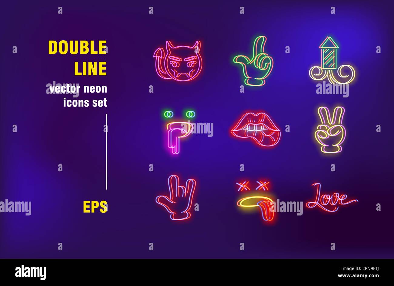 Double line set in neon style Stock Vector Image & Art - Alamy