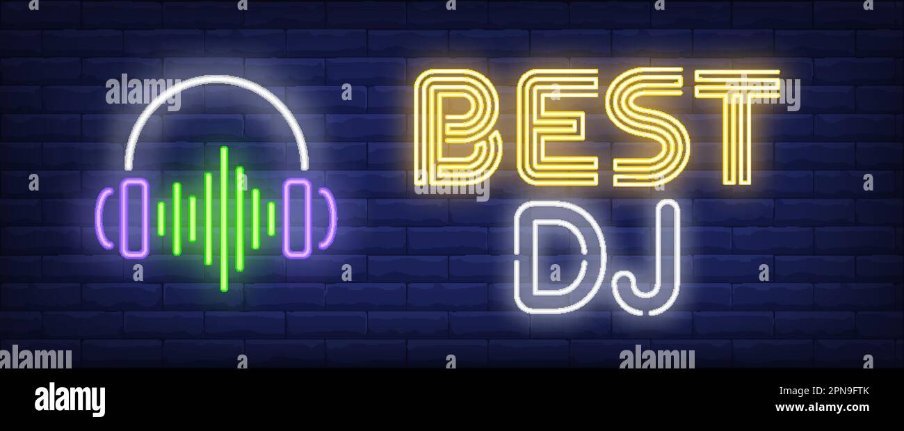 Best DJ neon text with headphones and sound wave Stock Vector Image ...