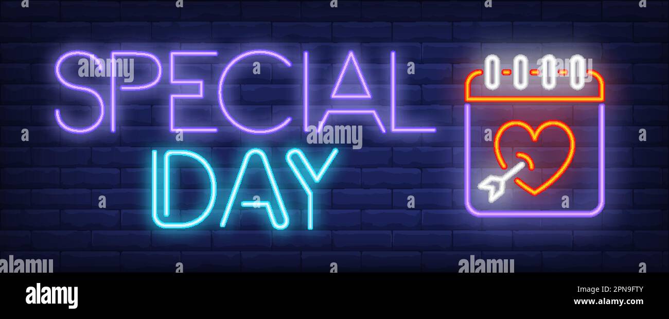 Special day neon text and calendar with heart Stock Vector Image & Art ...