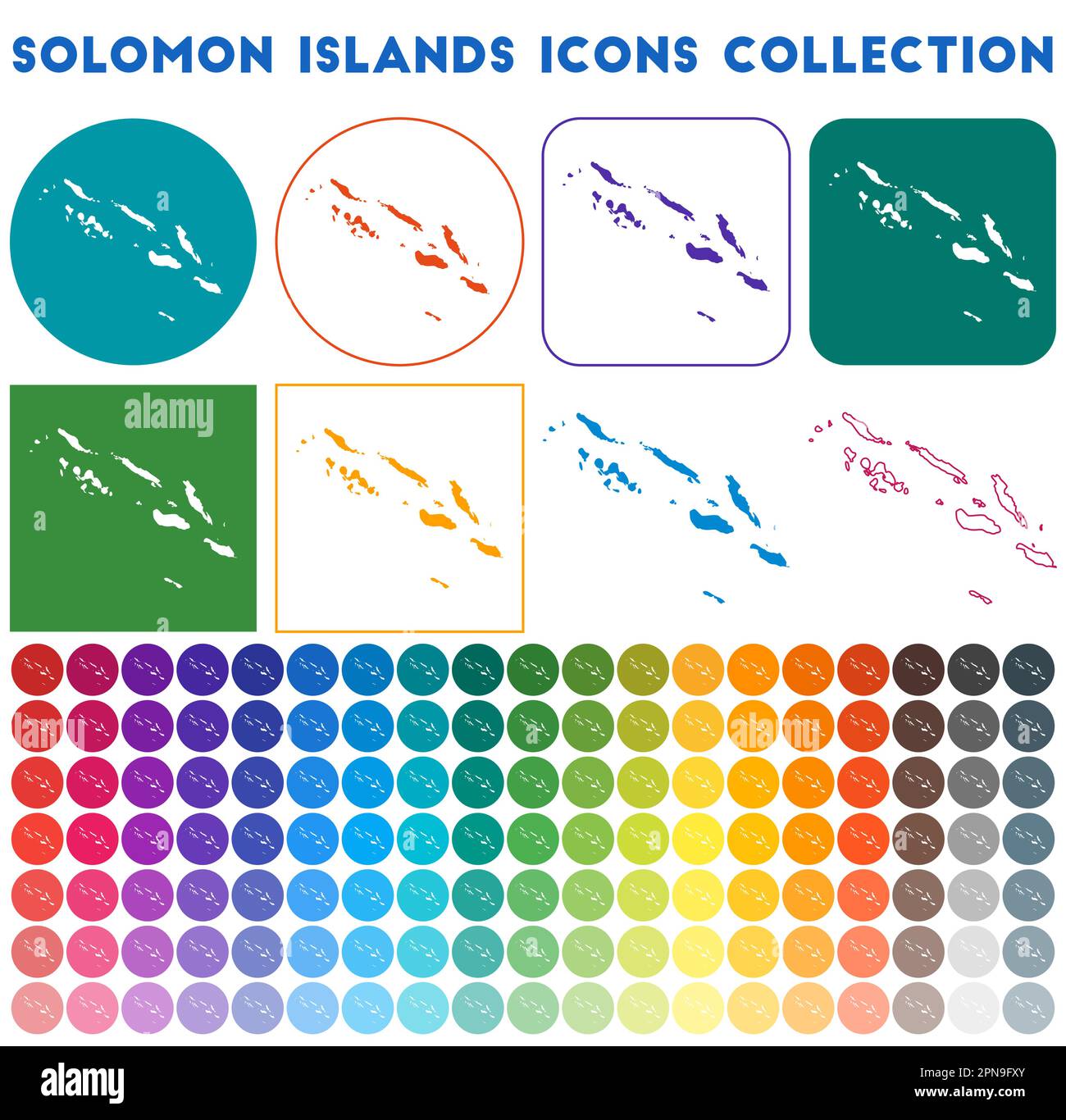 Solomon Islands icons collection. Bright colorful trendy map icons ...
