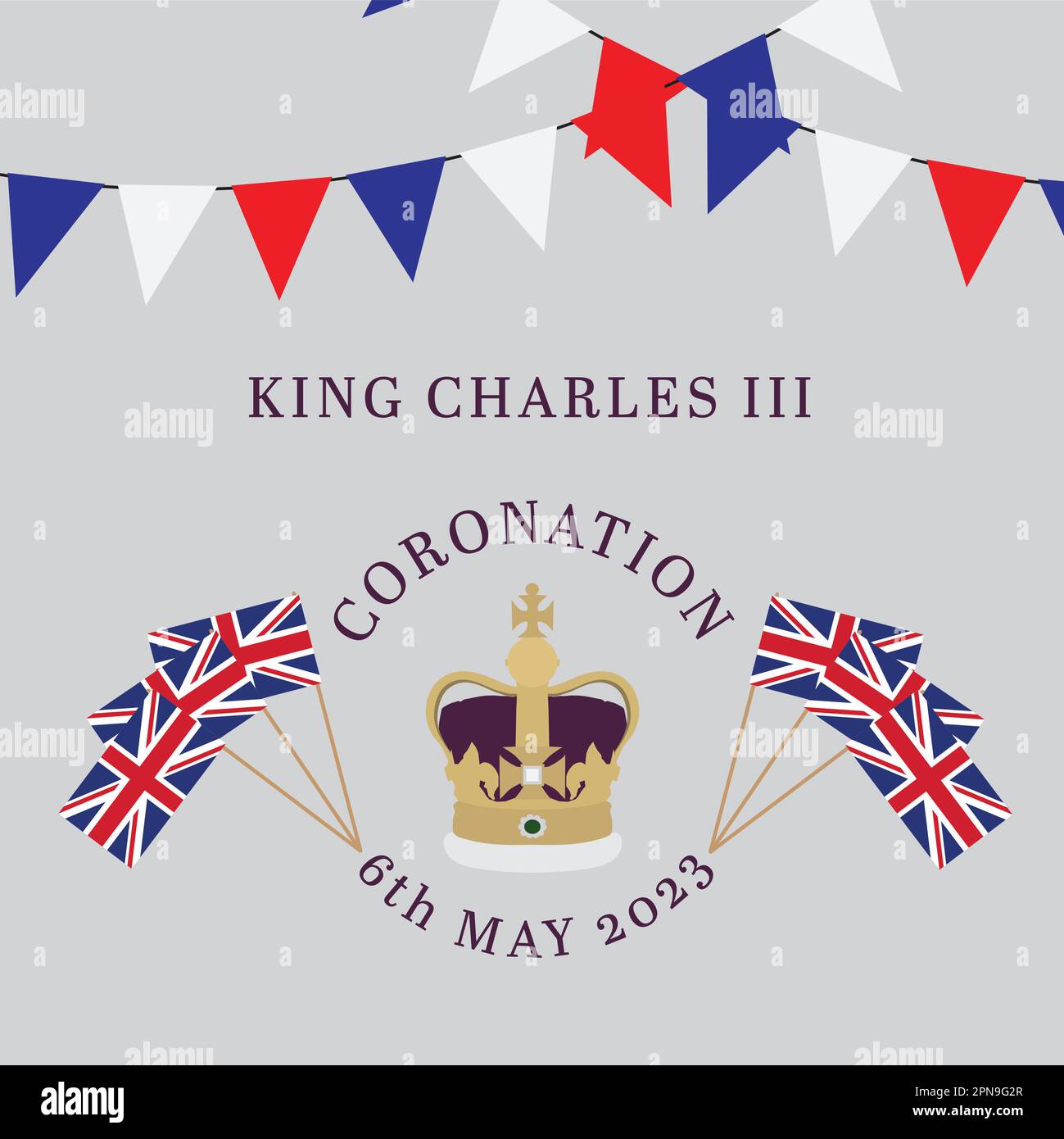King Charles III Coronation vector illustration with crown and union ...