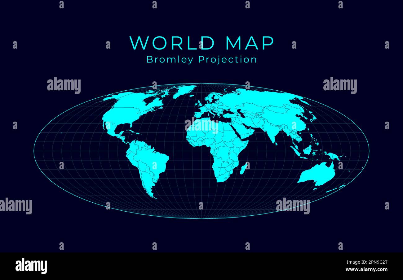 Map of The World. Bromley projection. Futuristic Infographic world ...