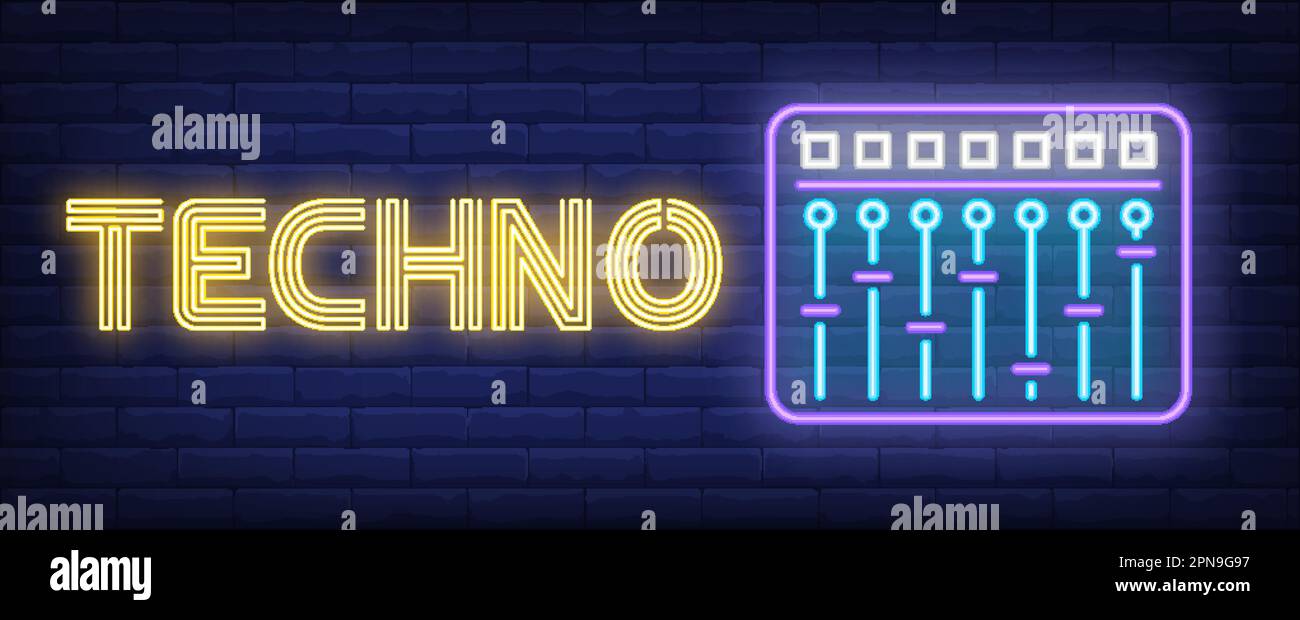 Techno neon text with equalizer Stock Vector Image & Art - Alamy