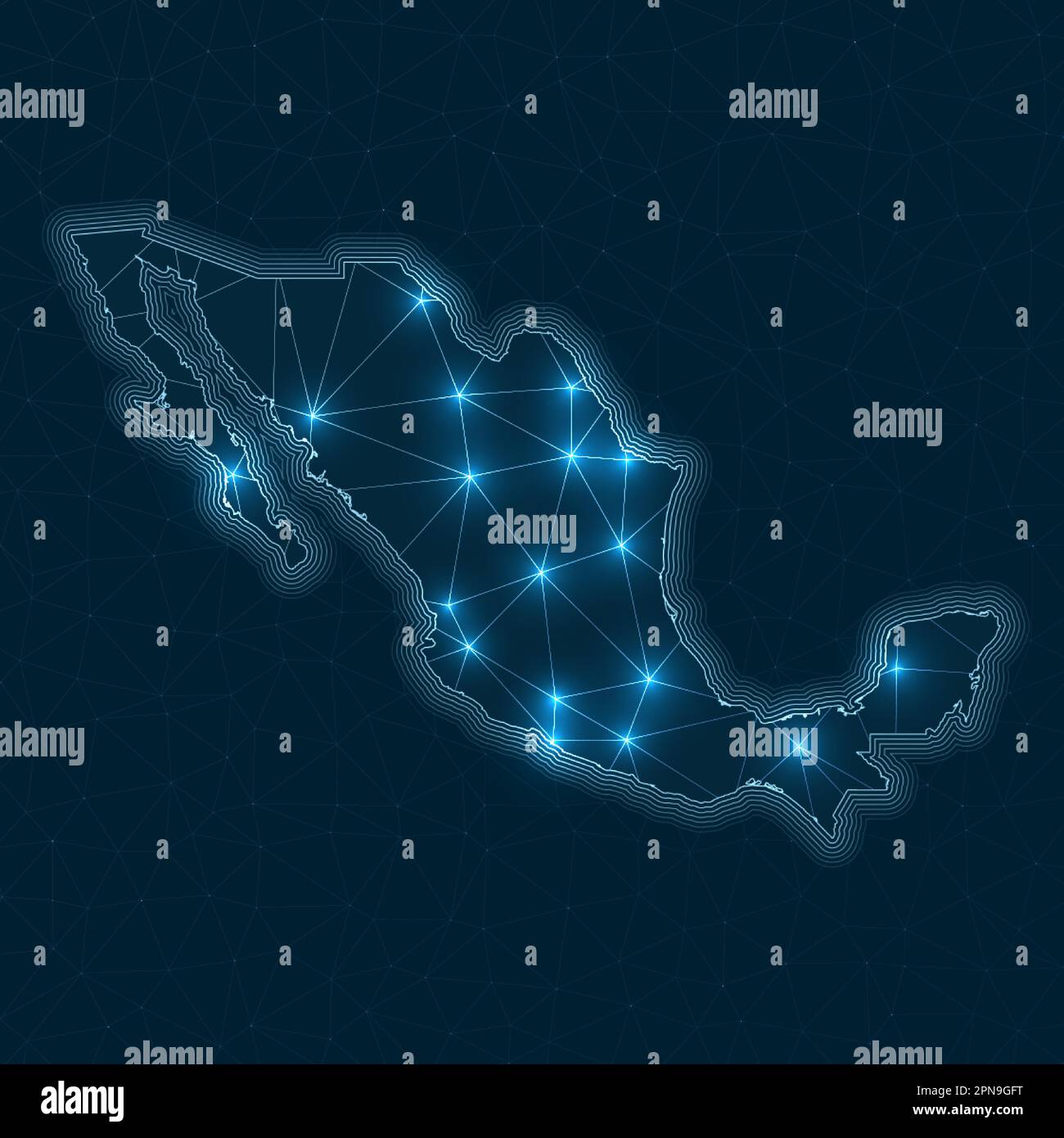 Mexico network map. Abstract geometric map of the country. Digital ...