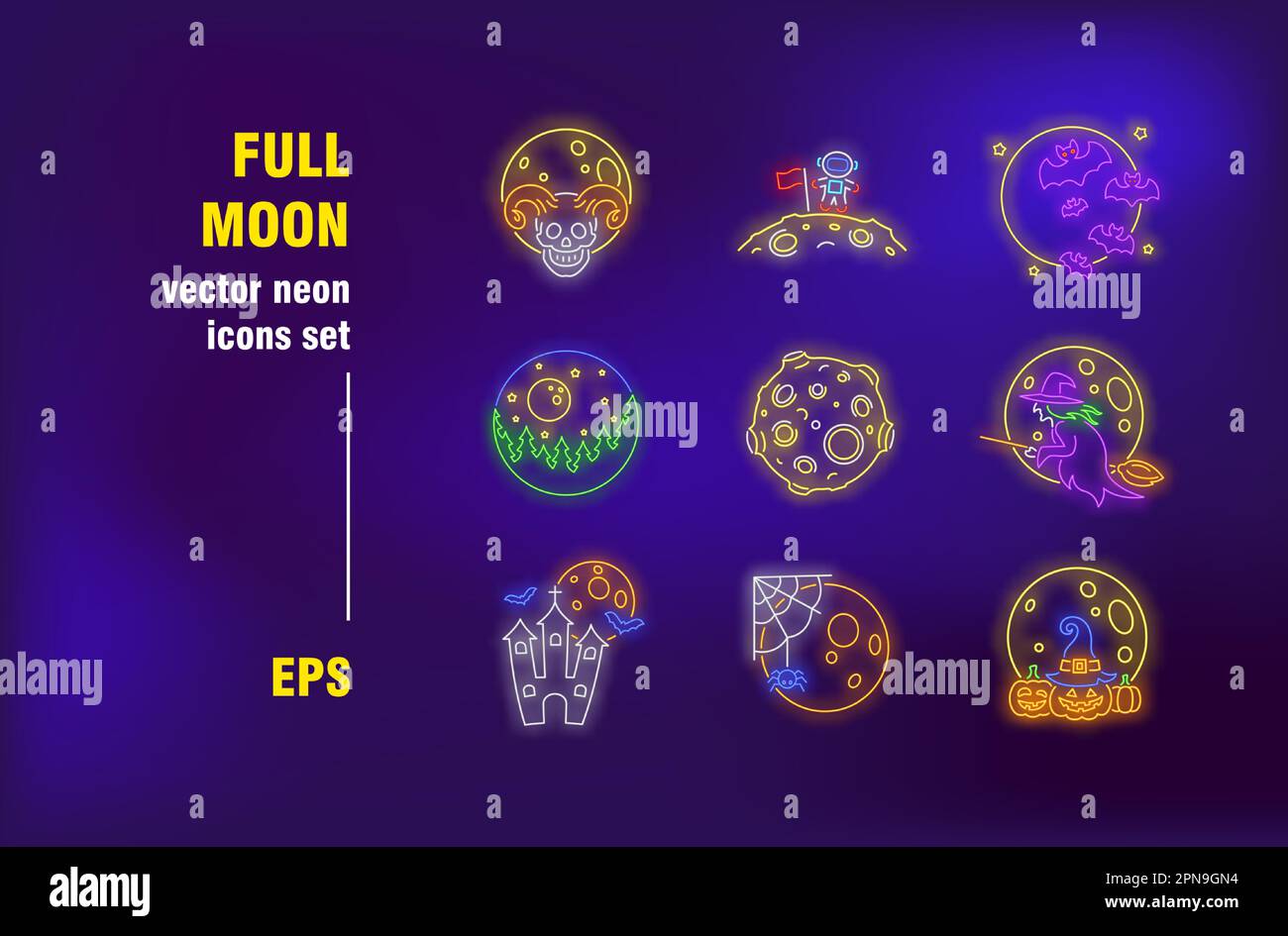 Full moon neon signs set Stock Vector Image & Art - Alamy