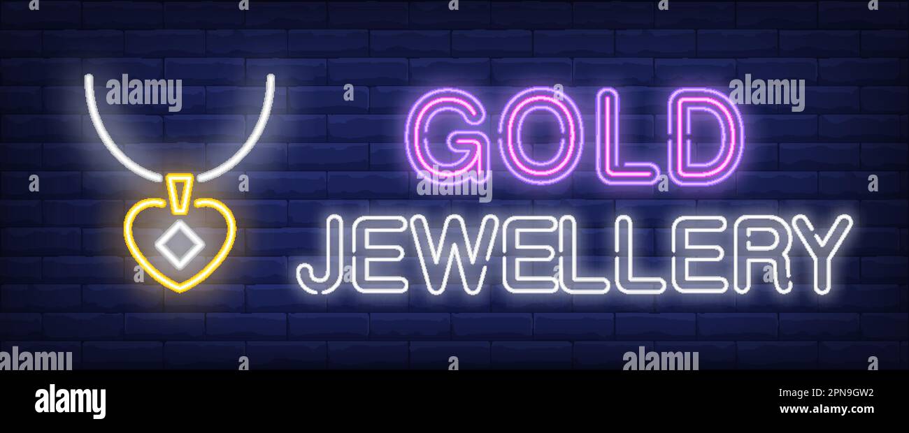 Gold jewellery neon text and pendant with gem Stock Vector Image & Art ...