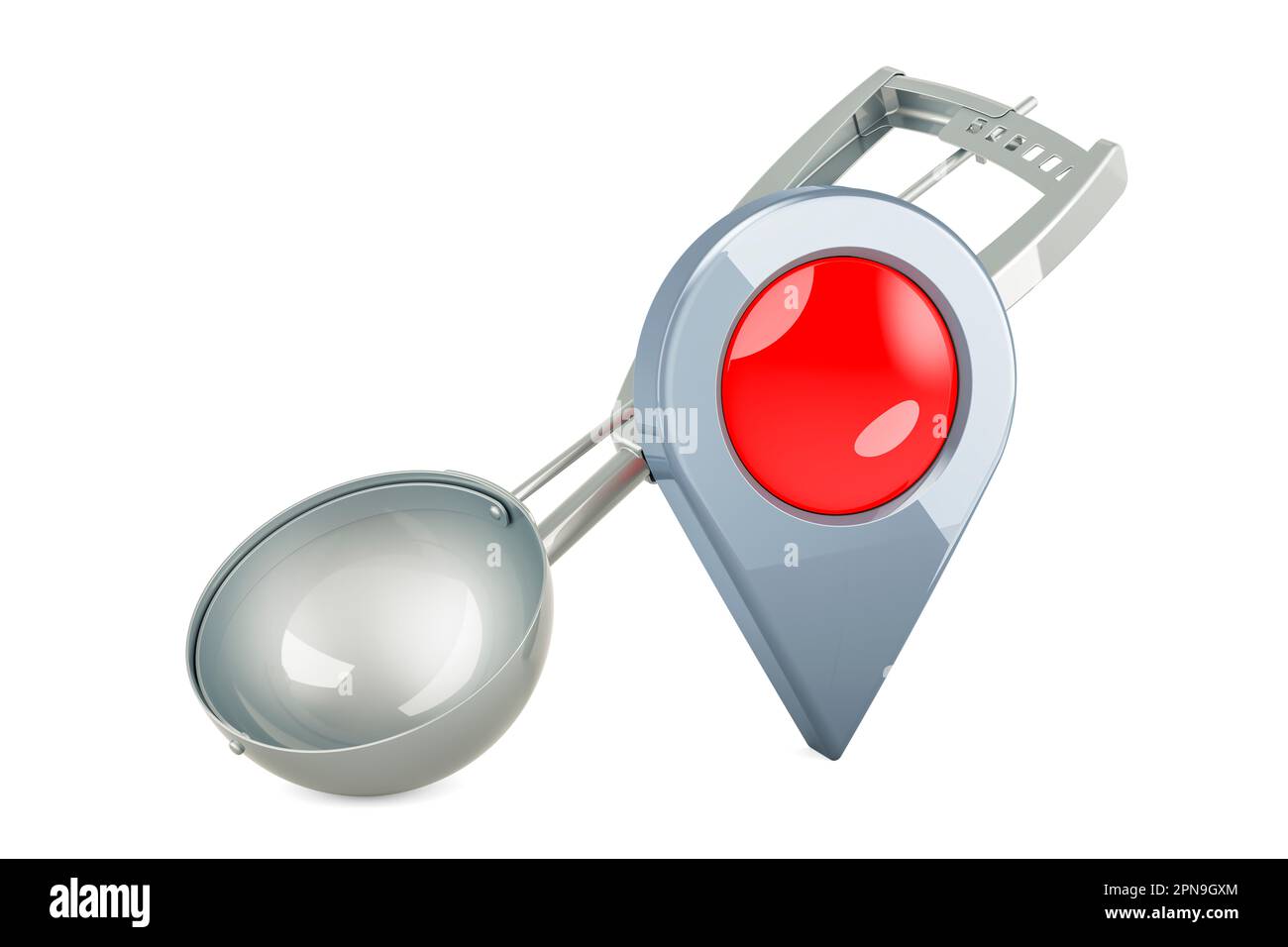 Ice Cream Scoop with map pointer, 3D rendering isolated on white background Stock Photo - Alamy