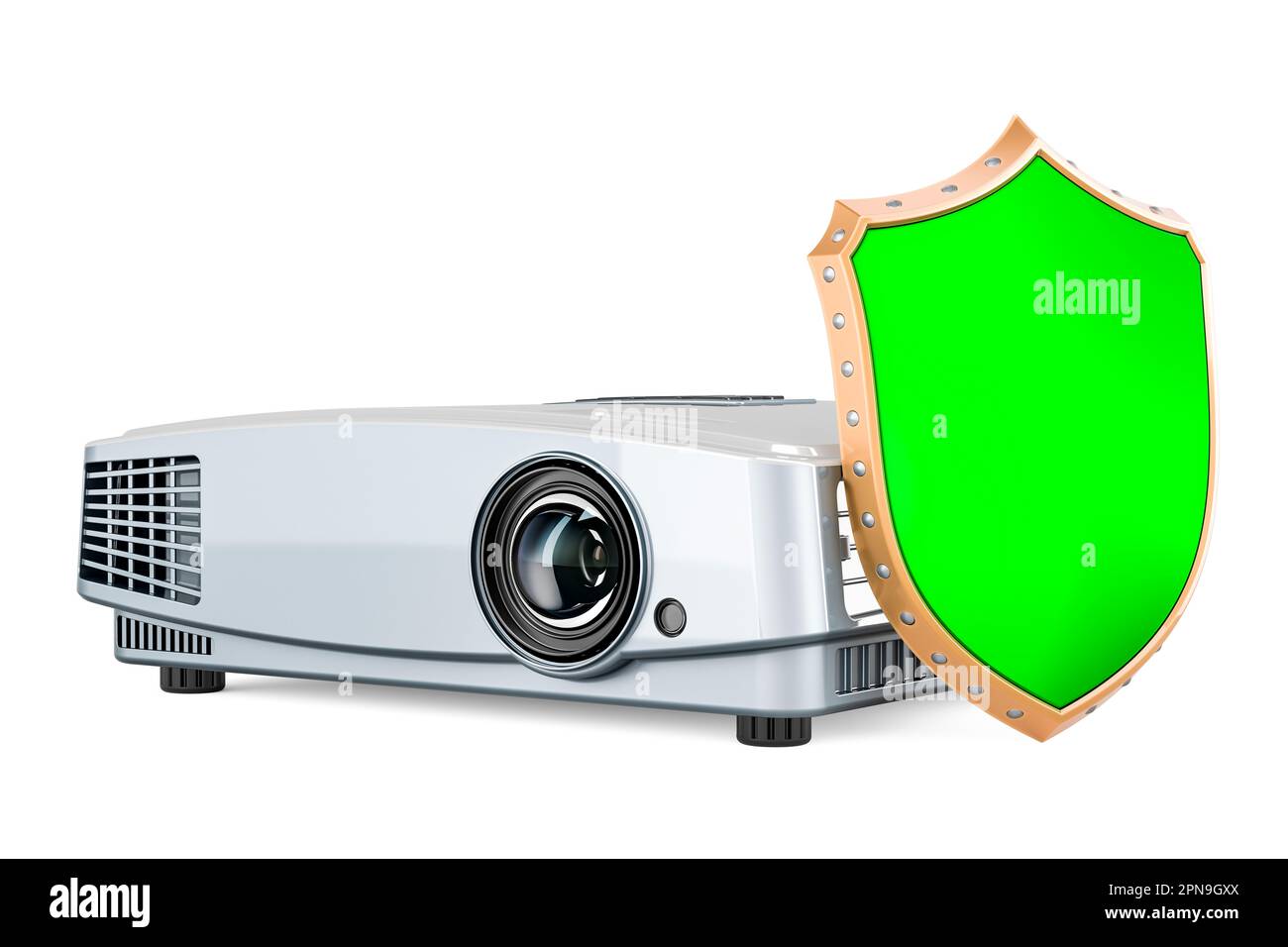 Projector with shield, 3D rendering isolated on white background Stock ...