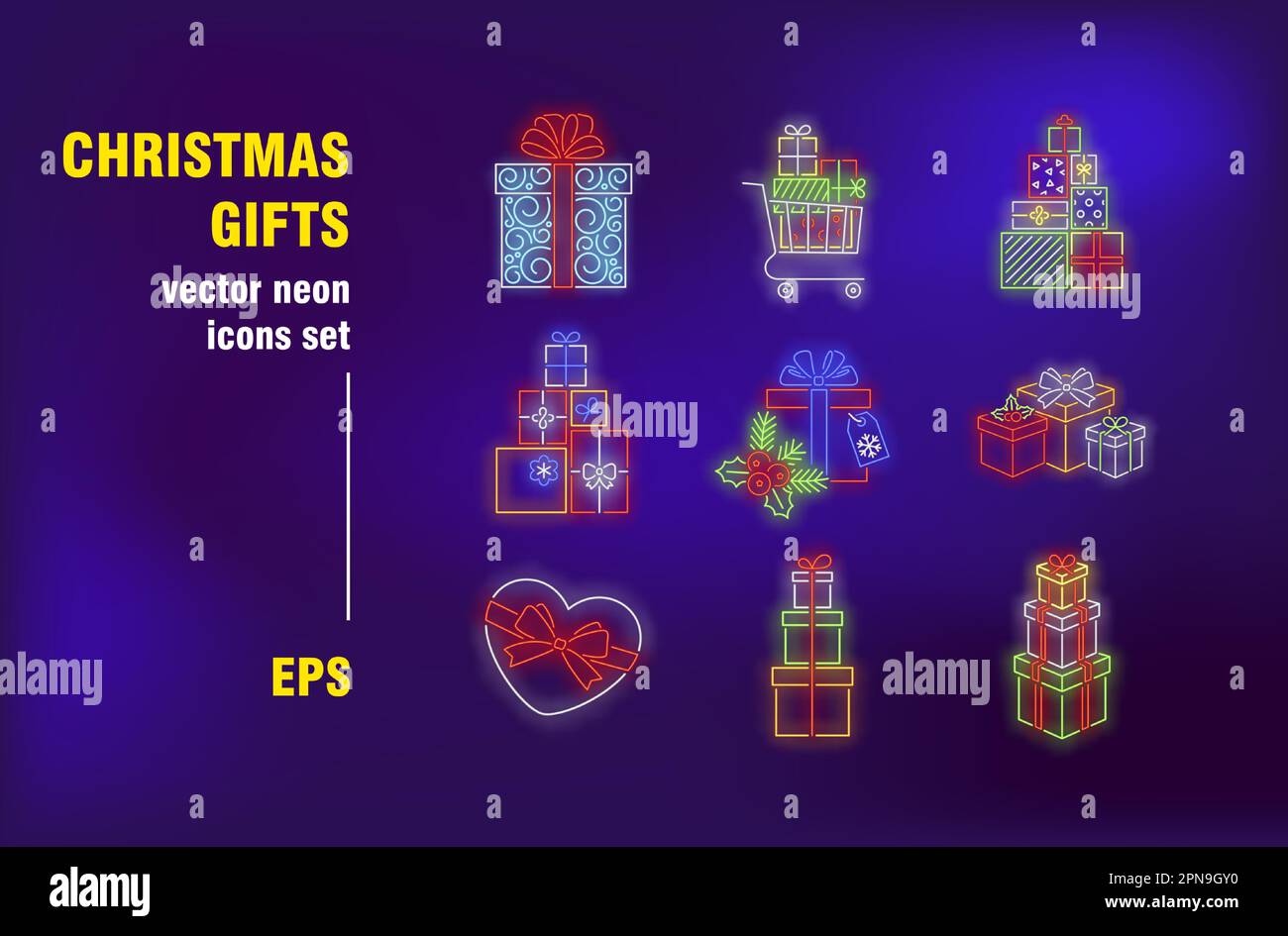 Christmas gifts neon signs set Stock Vector Image & Art - Alamy