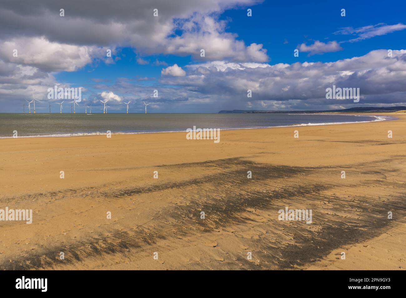 The beach looking towards Redcar from near South Gare Stock Photo - Alamy