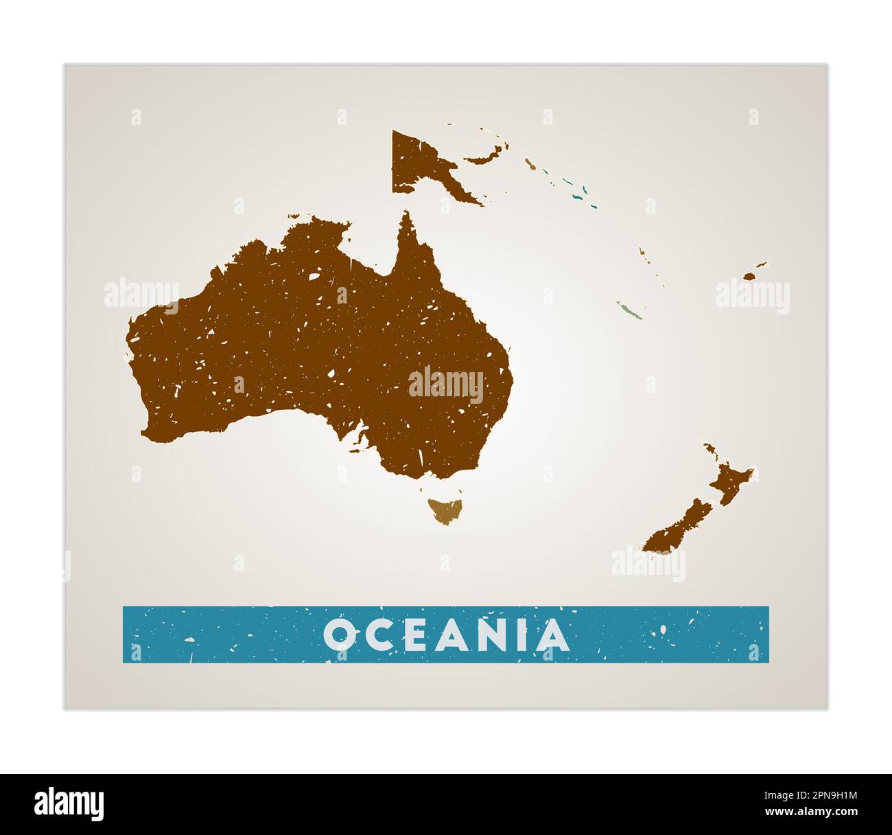 Oceania map. Continent poster with regions. Old grunge texture. Shape ...