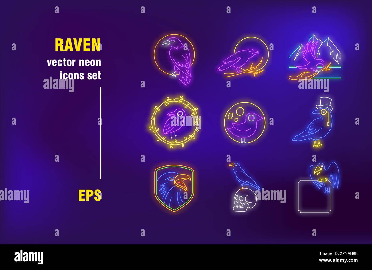 Raven neon signs set Stock Vector Image & Art - Alamy