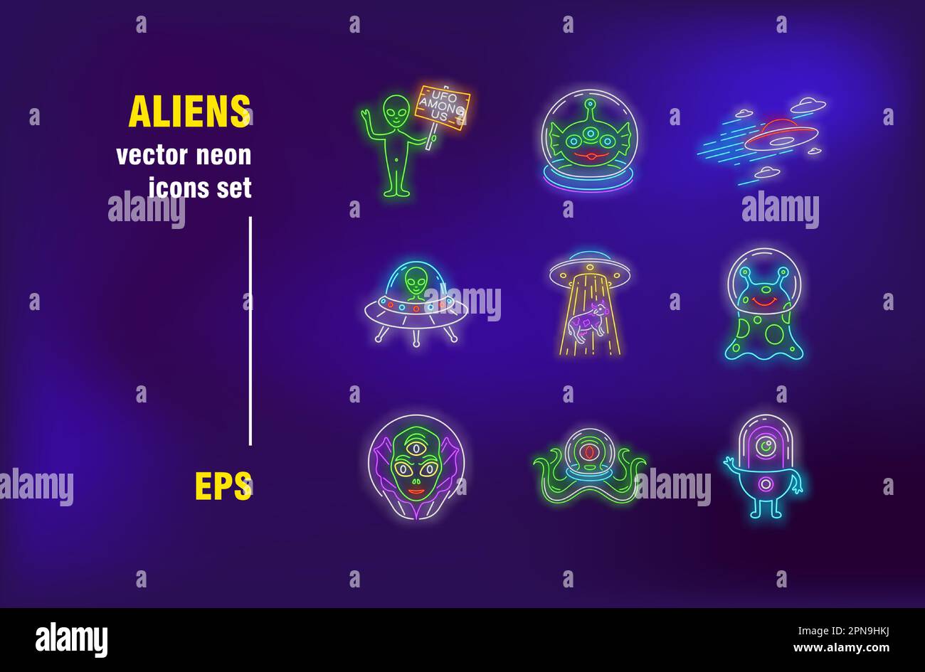 Aliens neon signs set Stock Vector Image & Art - Alamy