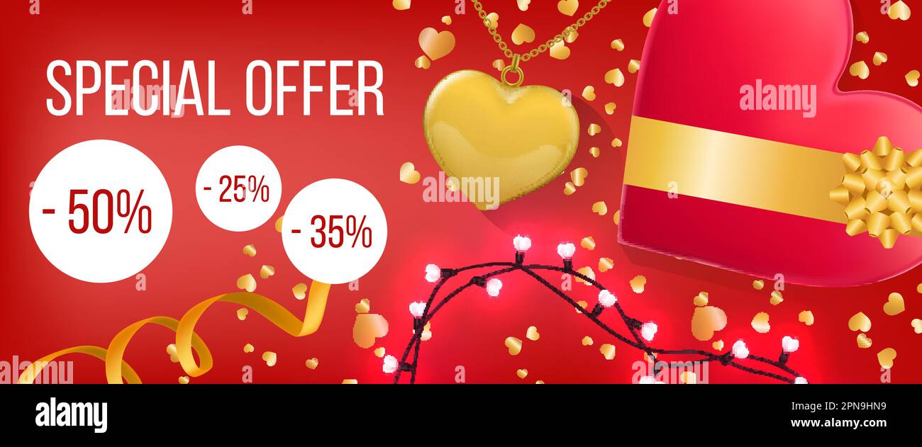 Special offer lettering with hearts and light garland Stock Vector ...