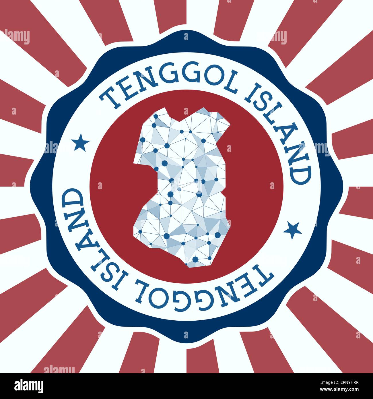 Tenggol Island Badge. Round logo of island with triangular mesh map and ...