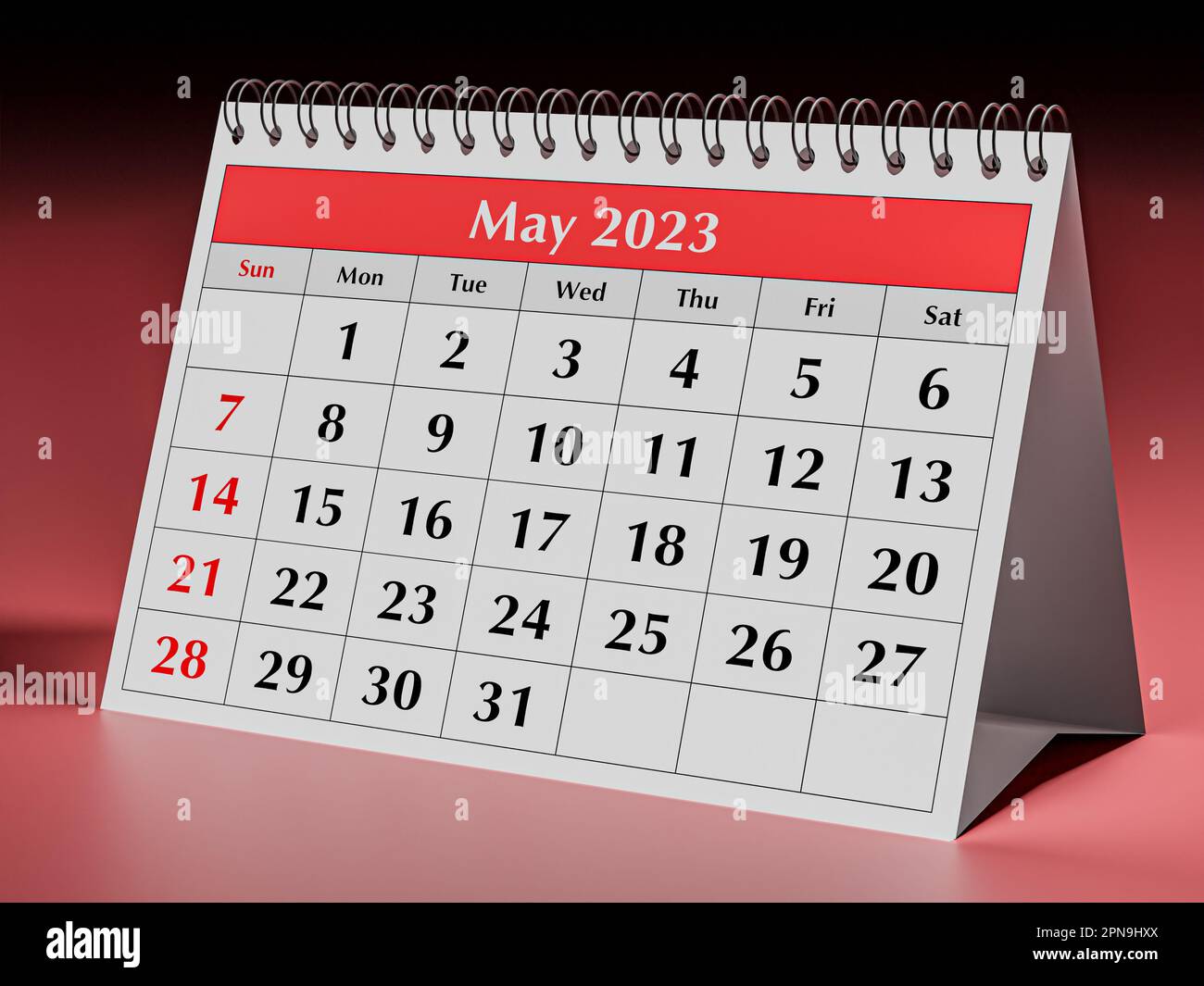 One page of the annual business desk monthly calendar. Date - april May 2023. 3d rendering Stock ...