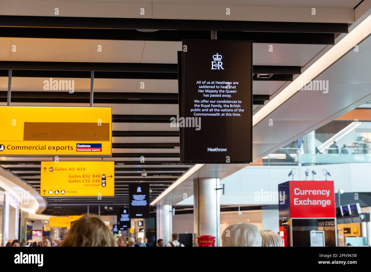 Departure boards at London Heathrow airport, announce the passing of ...