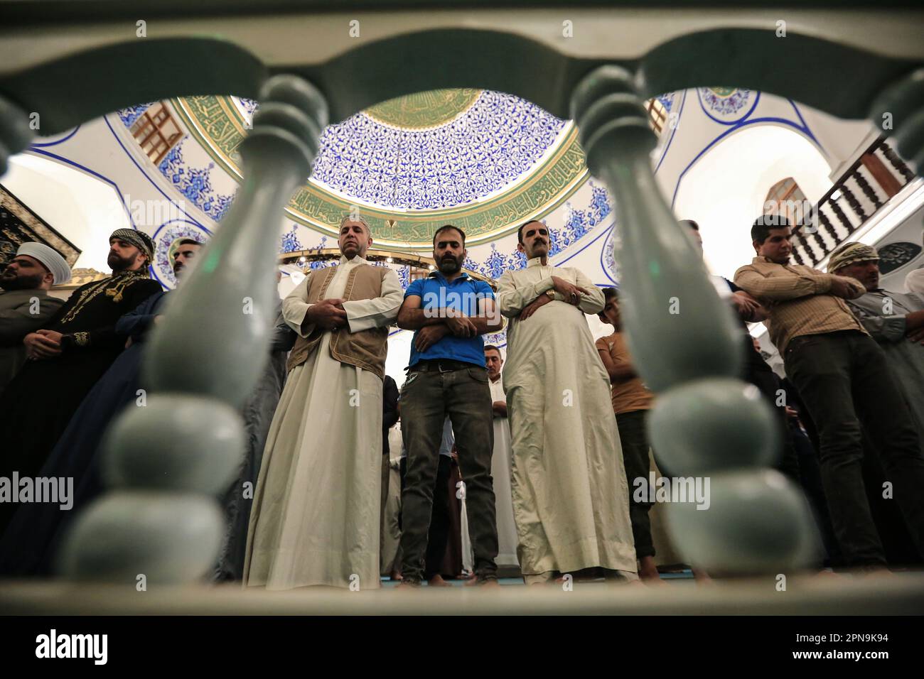 Baghdad, Iraq. 17th Apr, 2023. Muslims pray at the mosque of Sheikh ...
