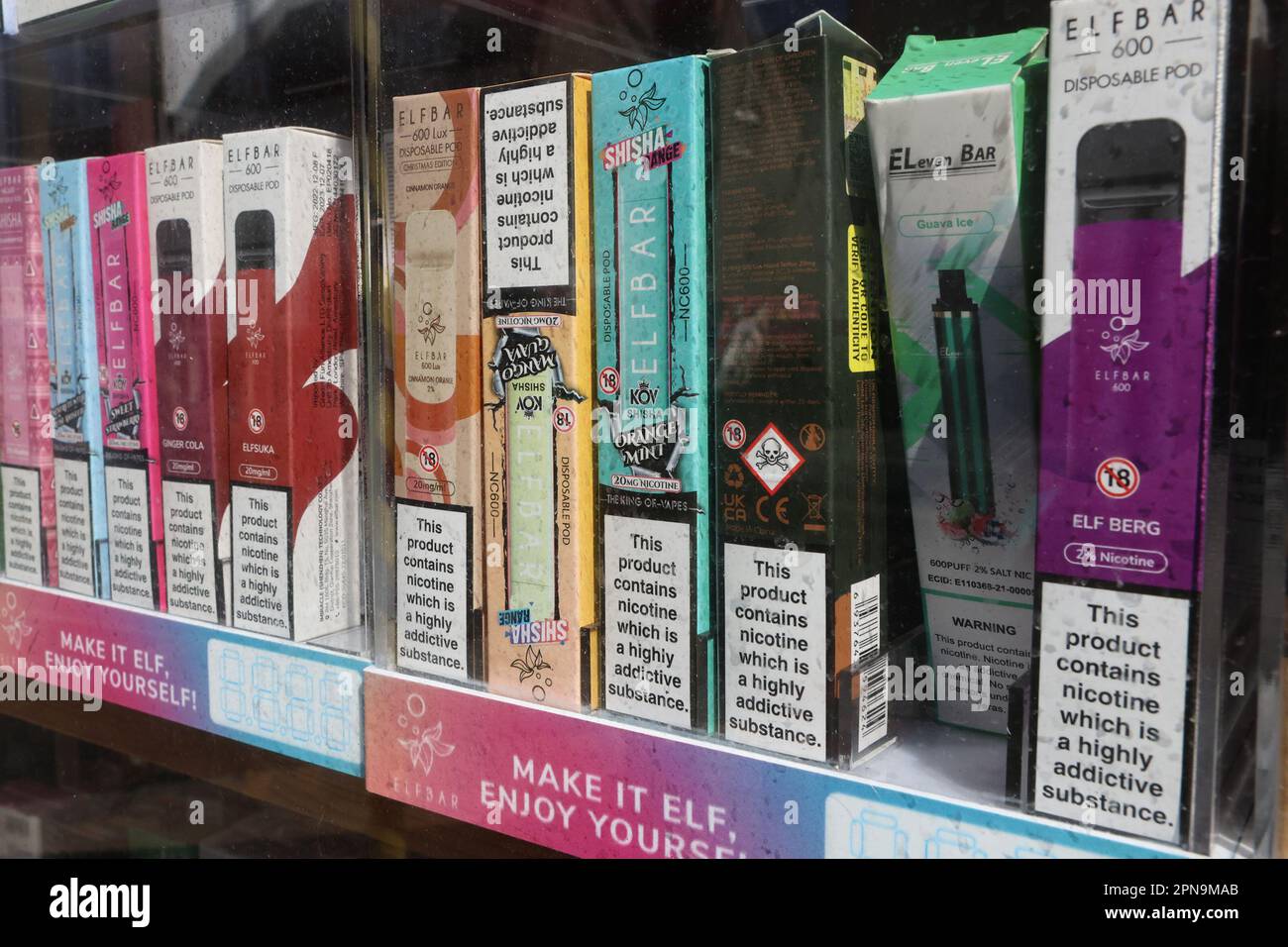 Display of vapes in a shop window Stock Photo - Alamy