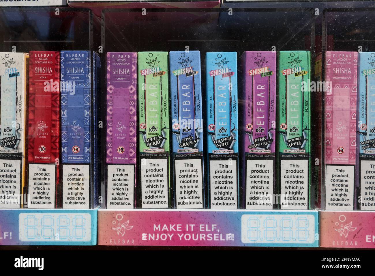 Display of disposable vapes in a shop window Stock Photo - Alamy