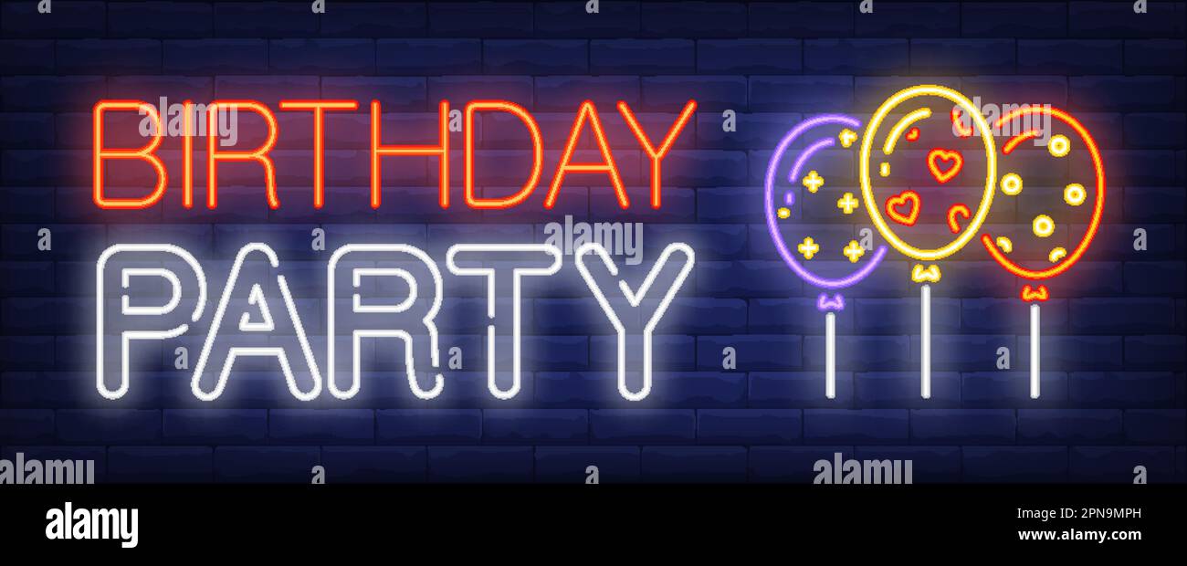 Birthday party neon sign Stock Vector Image & Art - Alamy
