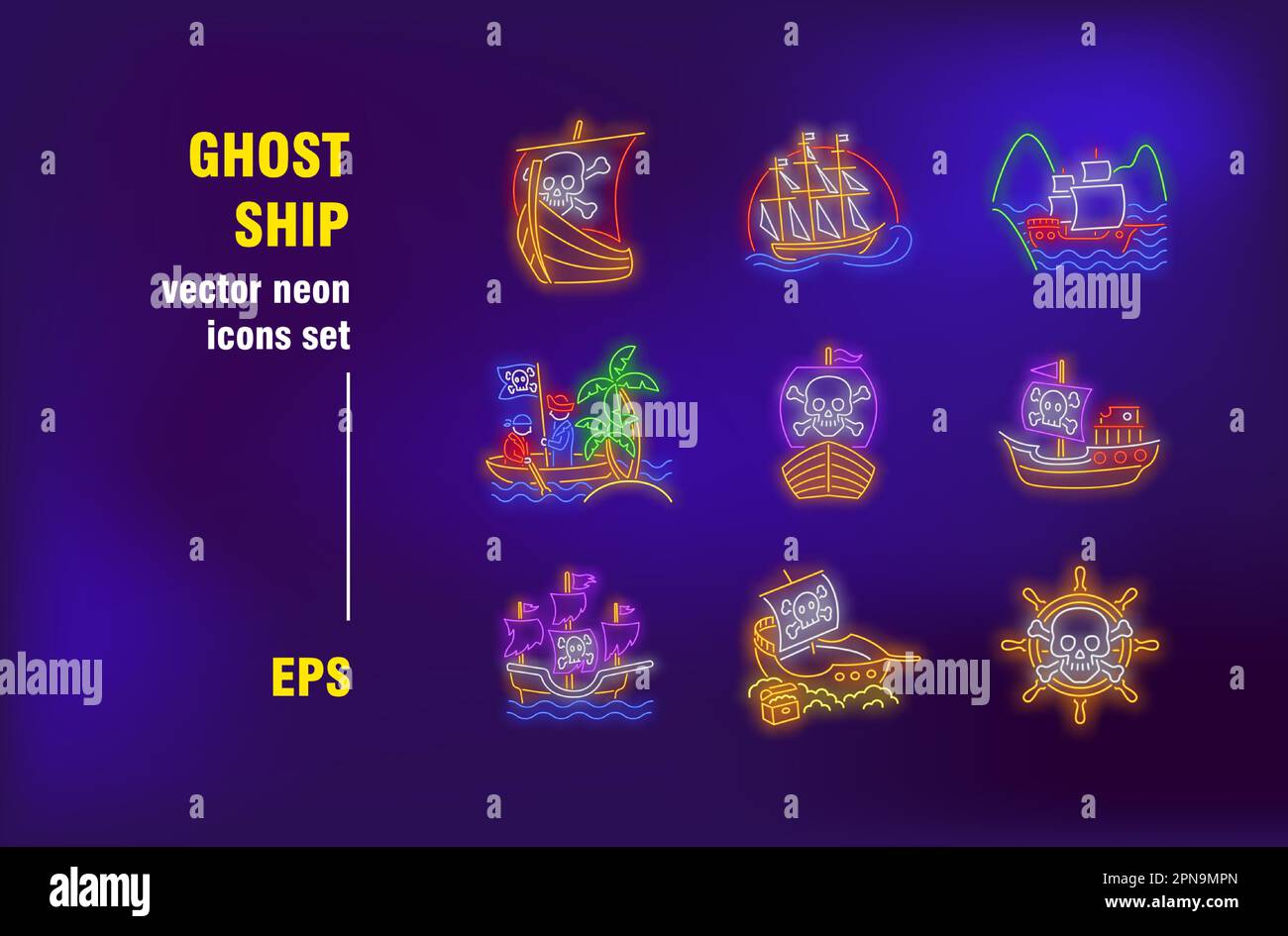 Ghost ships neon signs set Stock Vector Image & Art - Alamy