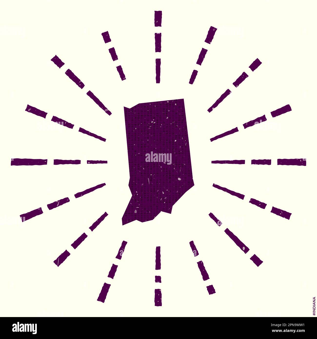 Indiana Logo. Grunge sunburst poster with map of the US state. Shape of ...