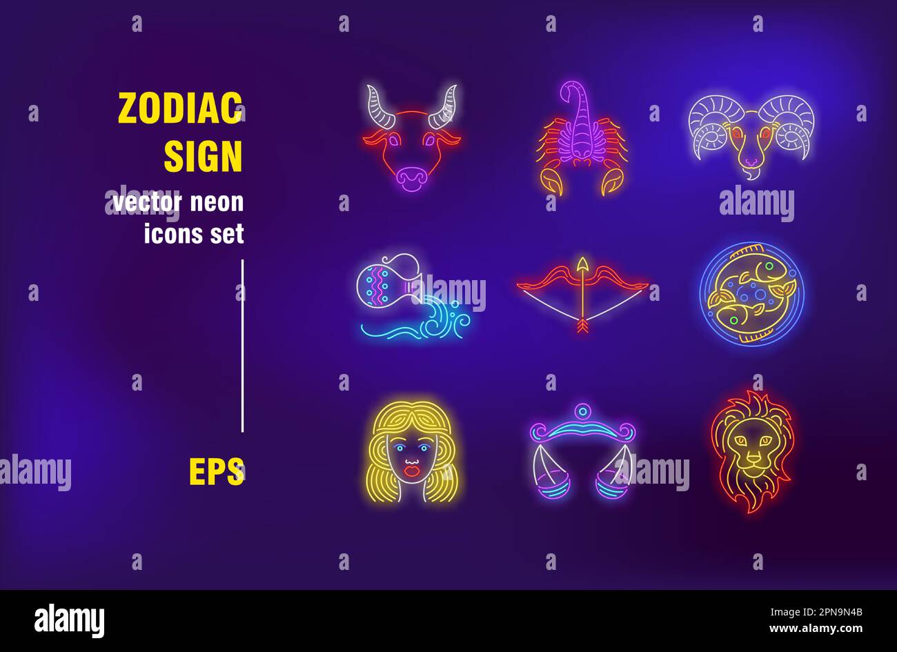 Zodiac sign collection in neon style Stock Vector Image & Art - Alamy