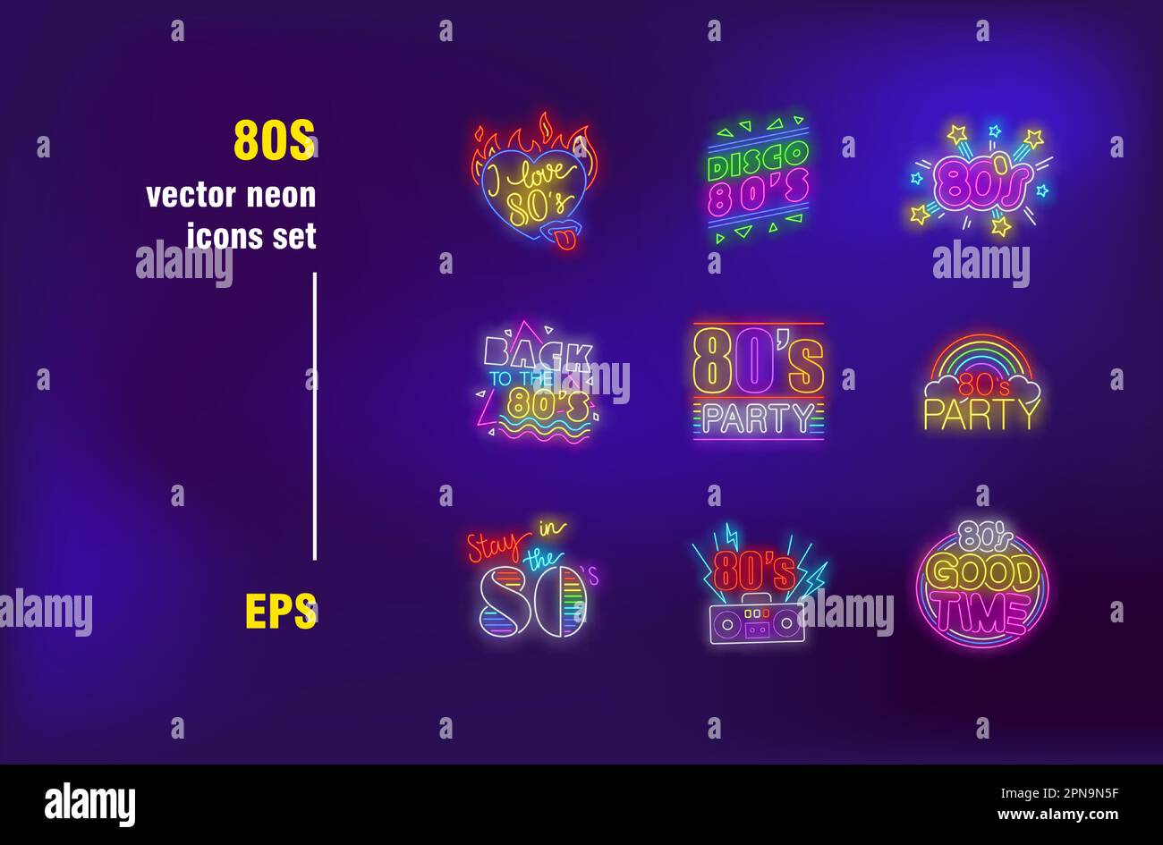 Eighties neon signs collection Stock Vector Image & Art - Alamy