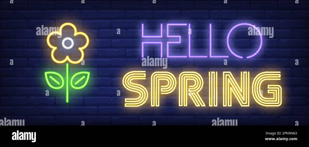 Hello spring neon text with flower Stock Vector Image & Art - Alamy