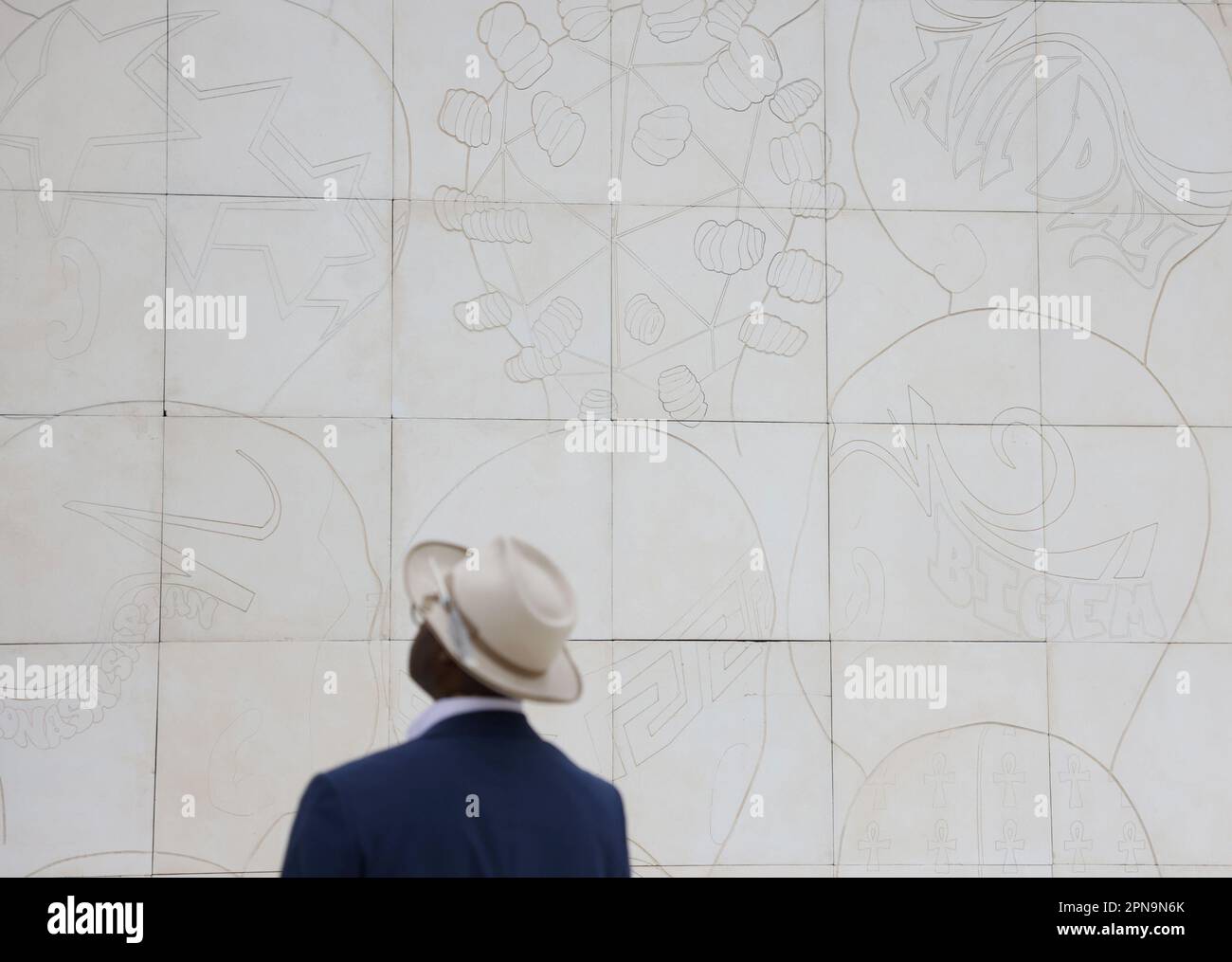 New York, USA. 17th Apr, 2023. Guests tour the Sphinx sculptures ...