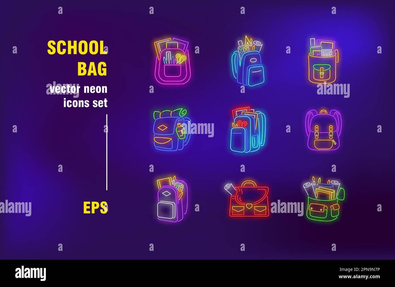 Neon school bag set Stock Vector Image & Art - Alamy
