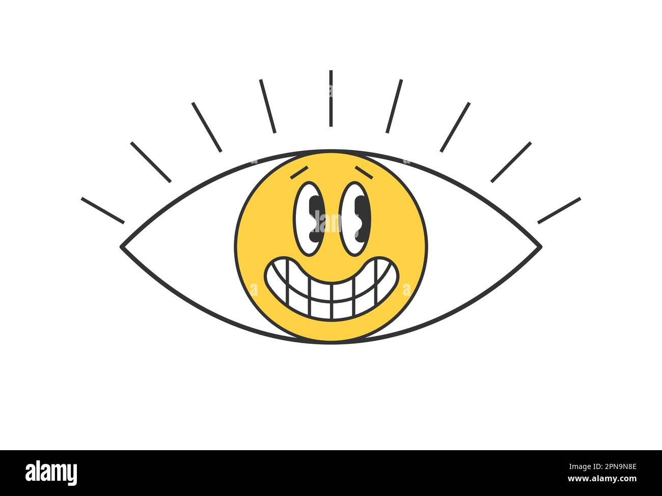 Retro open eye with smiley face. Psychedelic groovy hippie style ...