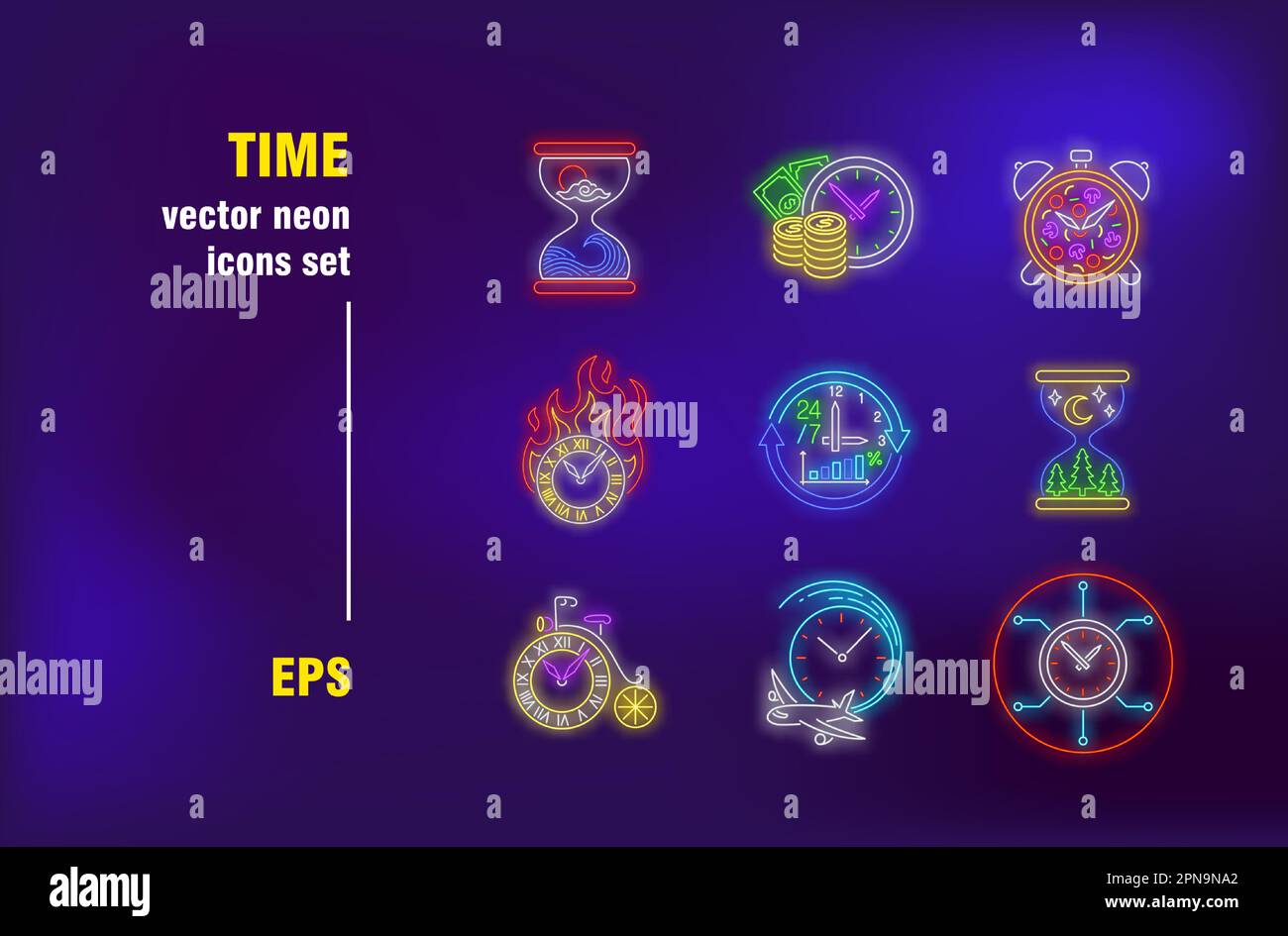 Time set in neon style Stock Vector Image & Art - Alamy
