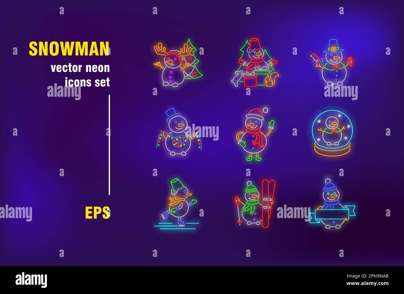 Snowman neon signs set Stock Vector Image & Art - Alamy