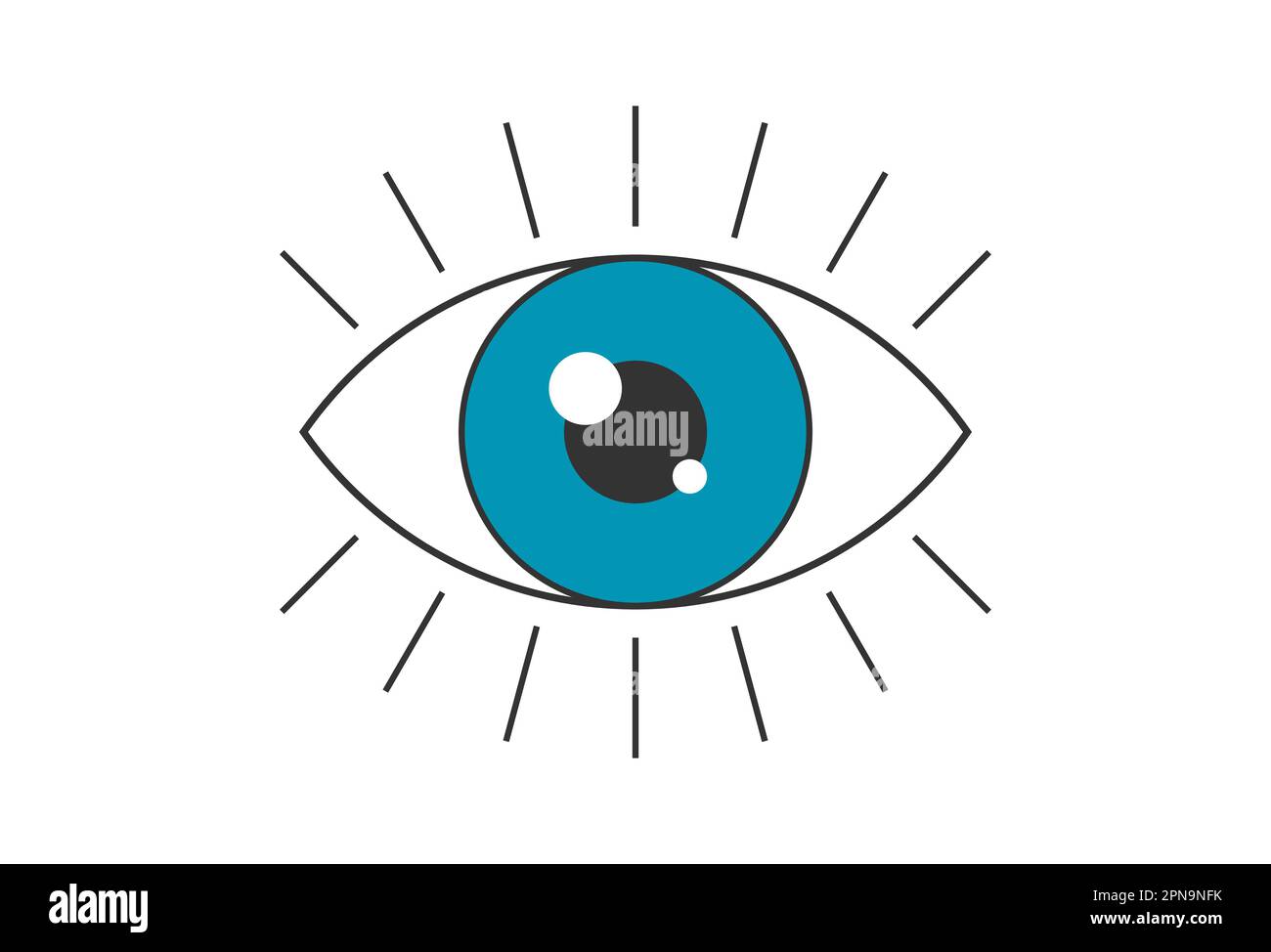 Retro boho open blue eye with rays eyelashes. Psychedelic groovy hippie ...