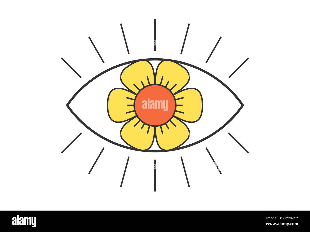 Retro open eye with daisy flower. Psychedelic groovy hippie style ...