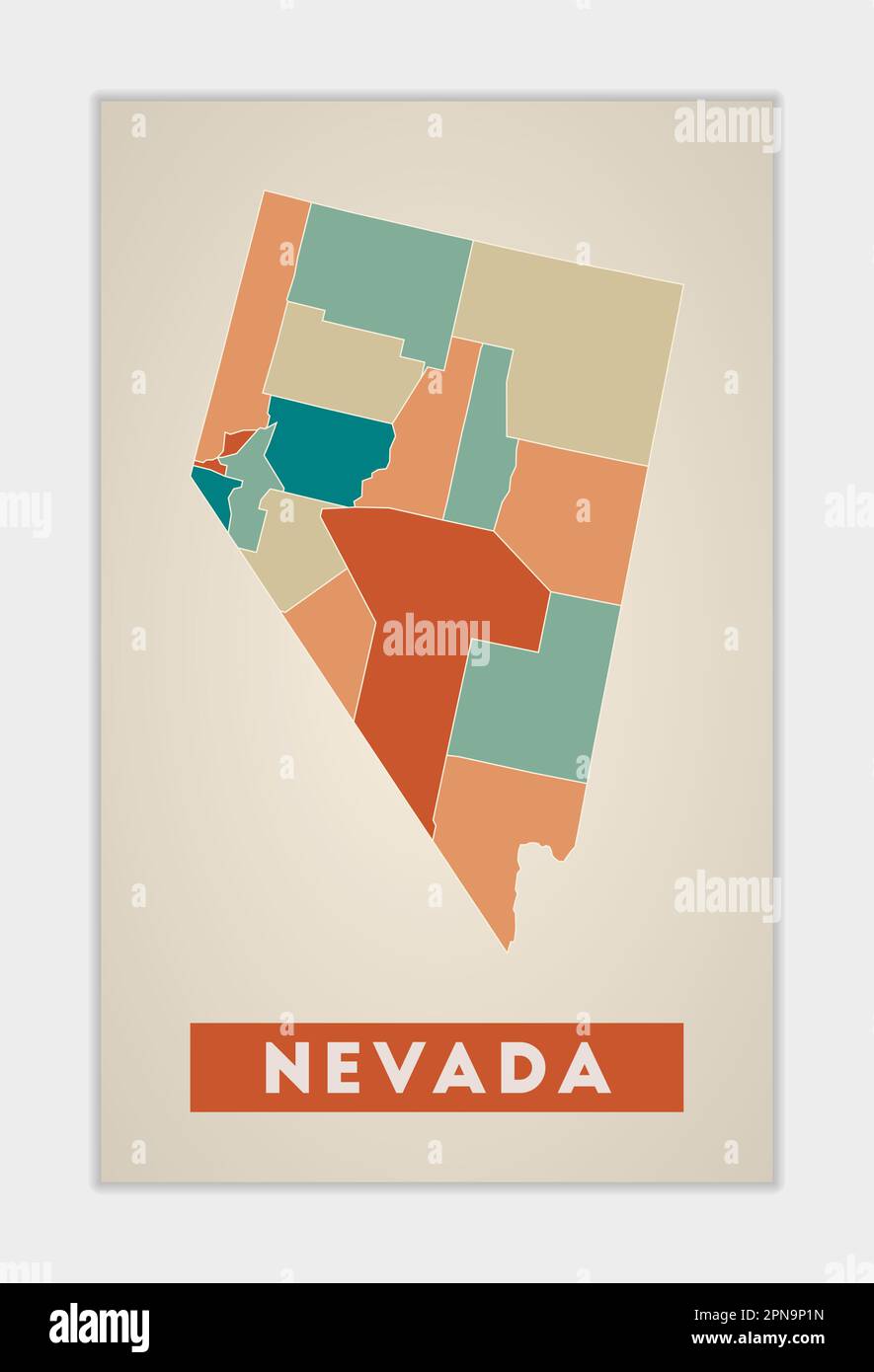 Nevada poster. Map of the US state with colorful regions. Shape of ...