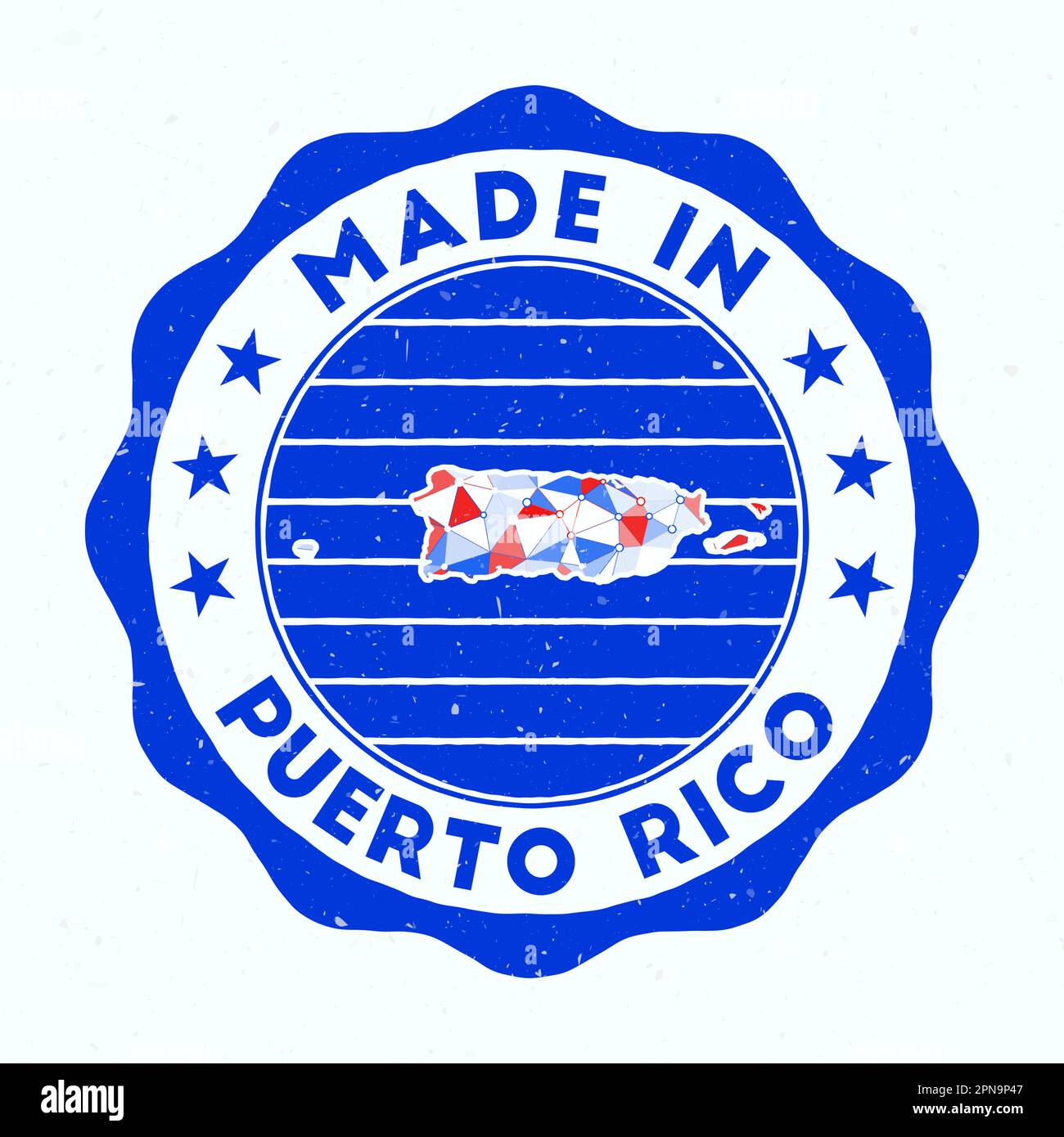 Made in Puerto Rico. Country round stamp. Seal of Puerto Rico with border shape. Vintage badge ...