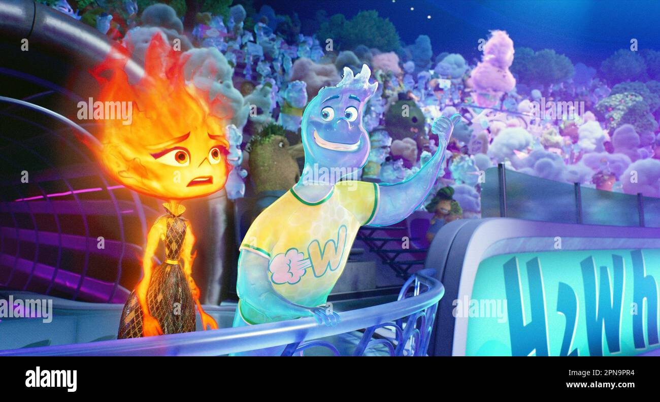 ELEMENTAL, from left: Ember (voice: Leah Lewis), Wade (voice: Mamoudou ...