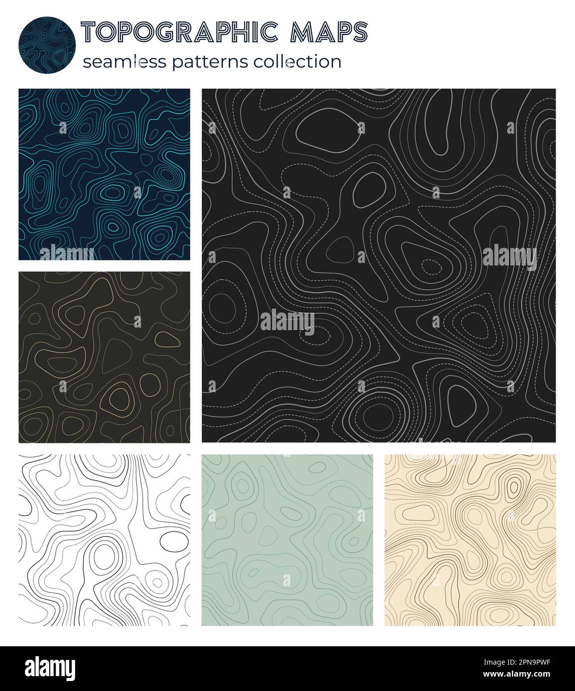 Topographic maps. Amazing isoline patterns, seamless design. Radiant ...