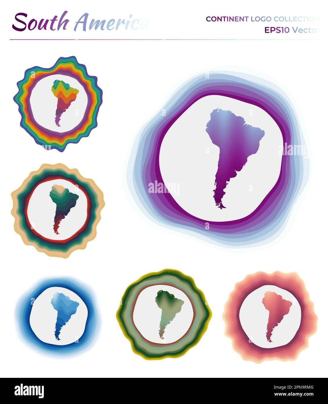 South America logo collection. Colorful badge of the continent. Layers ...