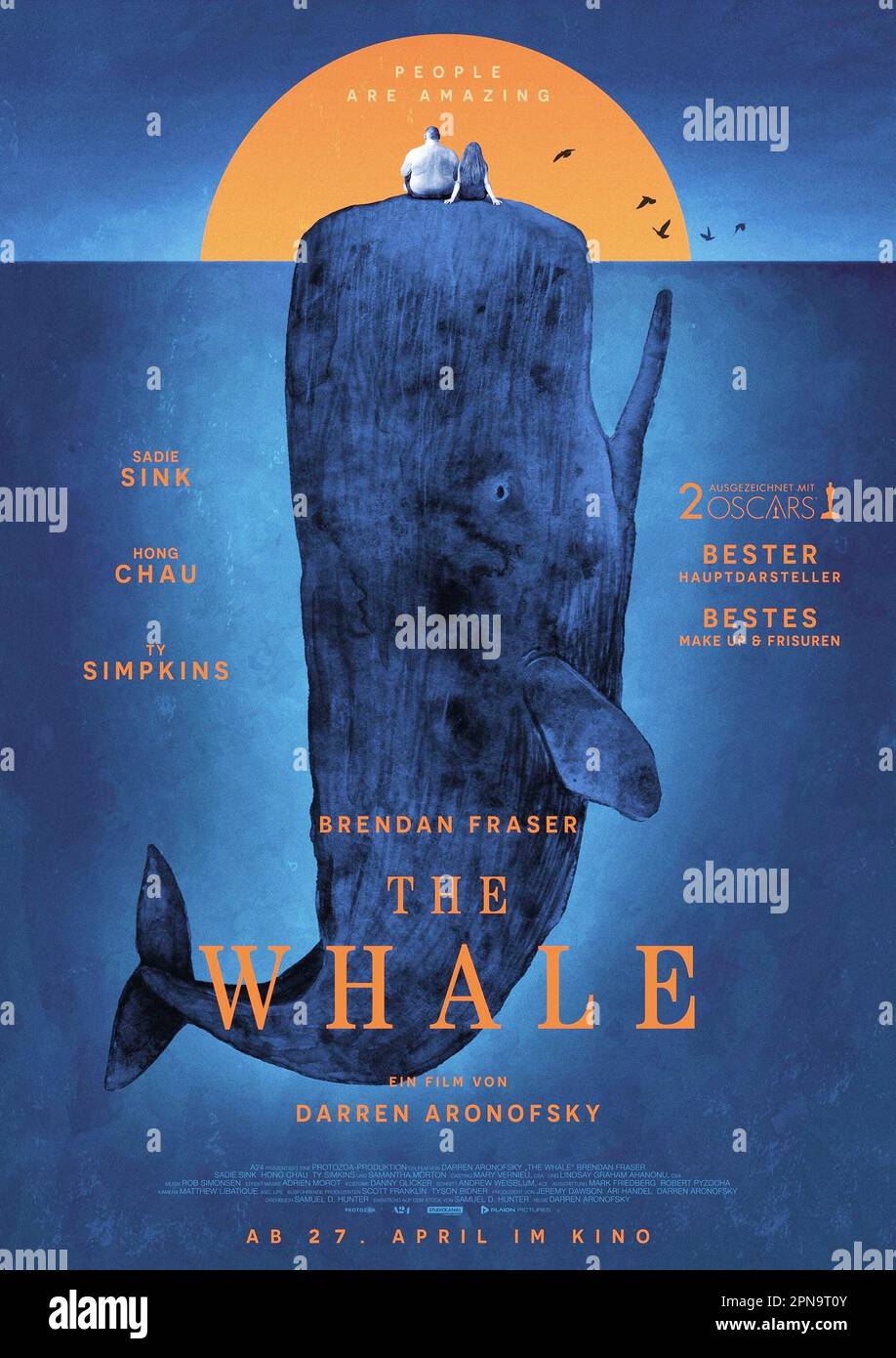 THE WHALE, German poster, top, from left: Brendan Fraser, Sadie Sink ...
