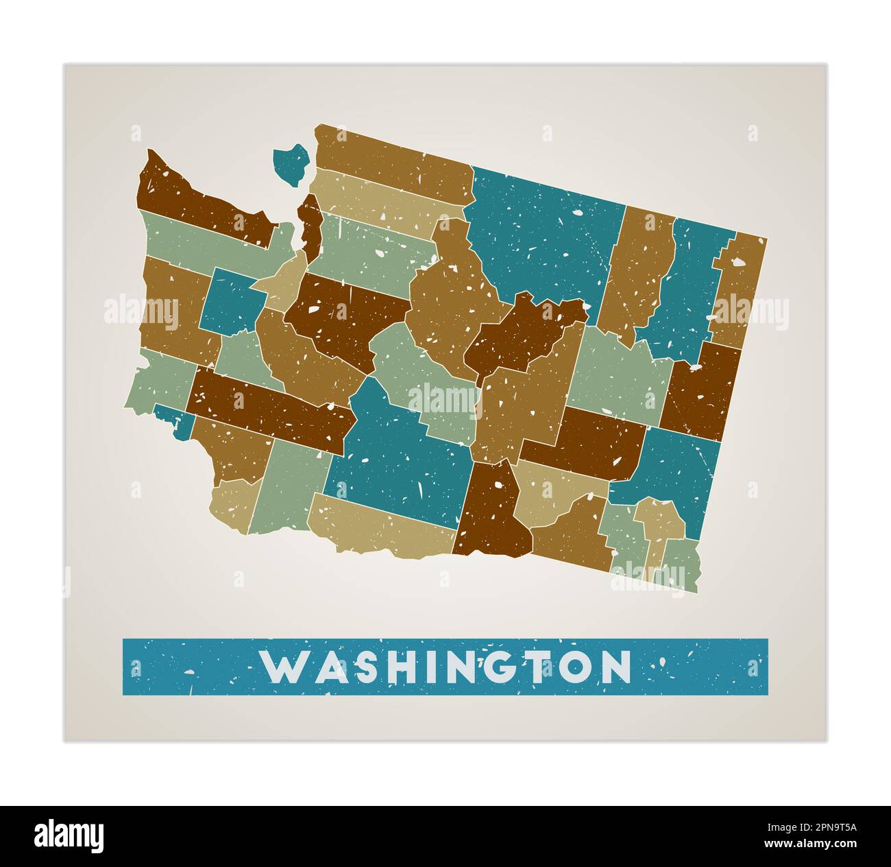 Washington map. US state poster with regions. Old grunge texture. Shape ...